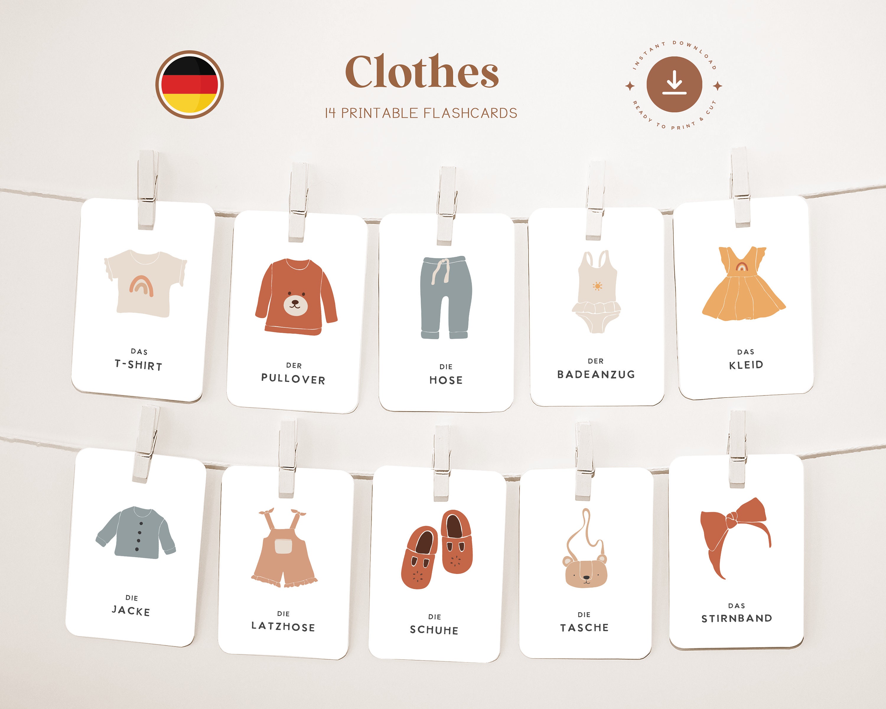 CLOTHES • German • Printable Flashcards • Three-part Montessori Cards ...