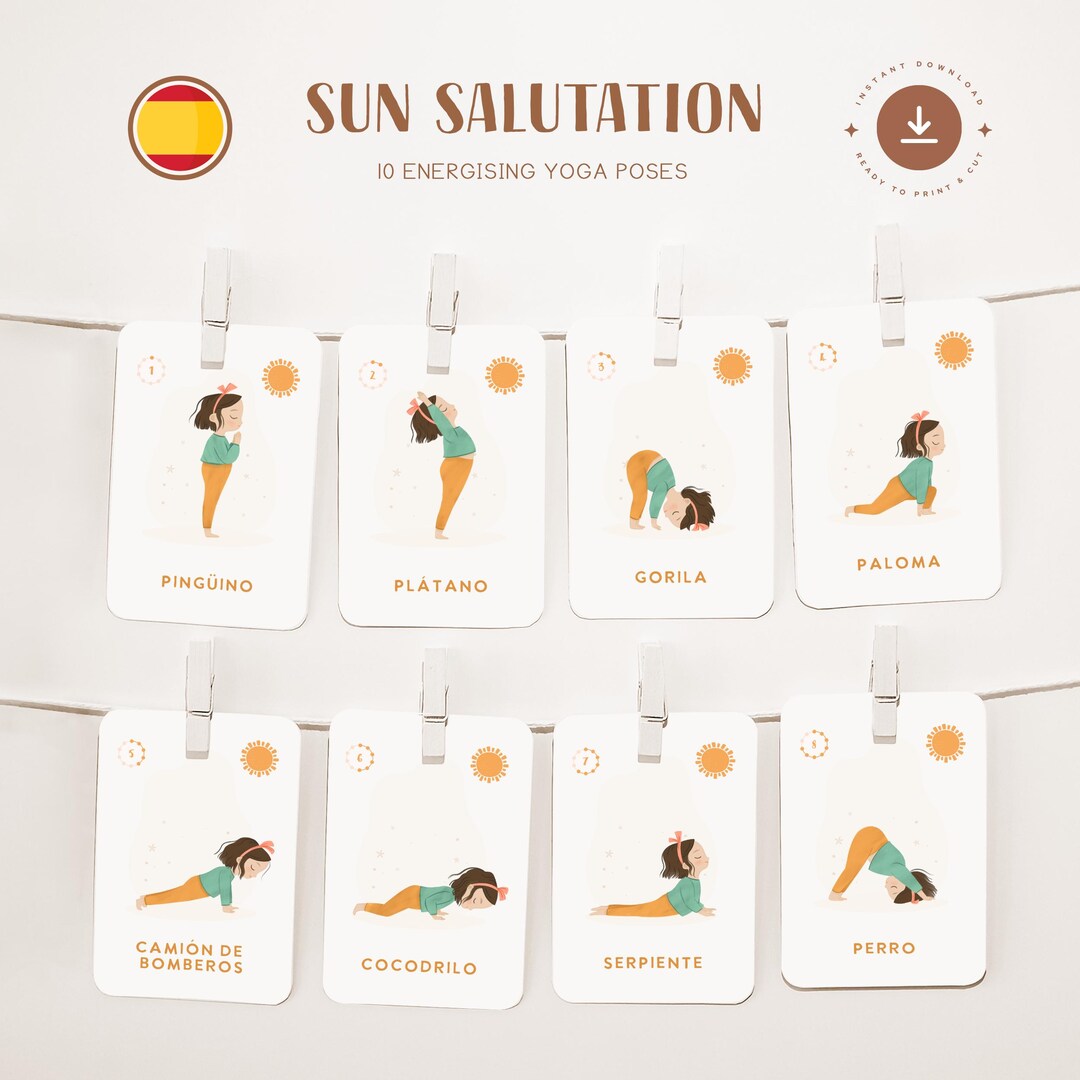 YOGA • Sun Salutation • Spanish • Printable Cards • 10 Poses - Etsy