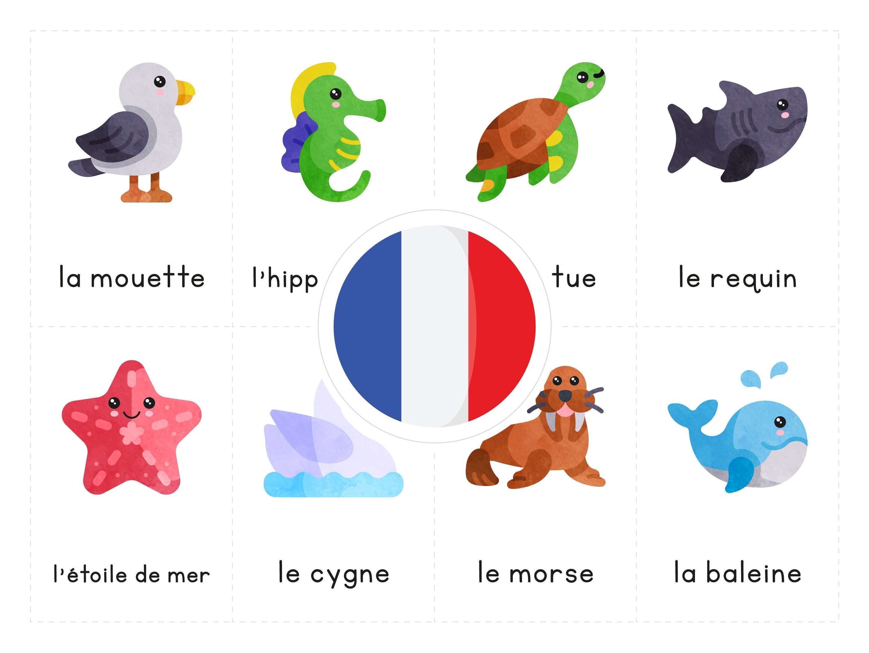 UNDERWATER French Printable Flashcards Three-part Montessori Cards ...