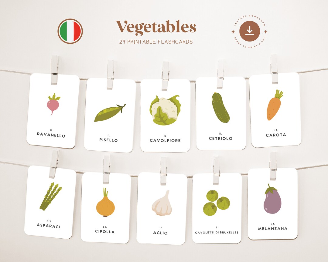 VEGETABLES Italian Printable Flashcards Three-part Montessori Cards ...