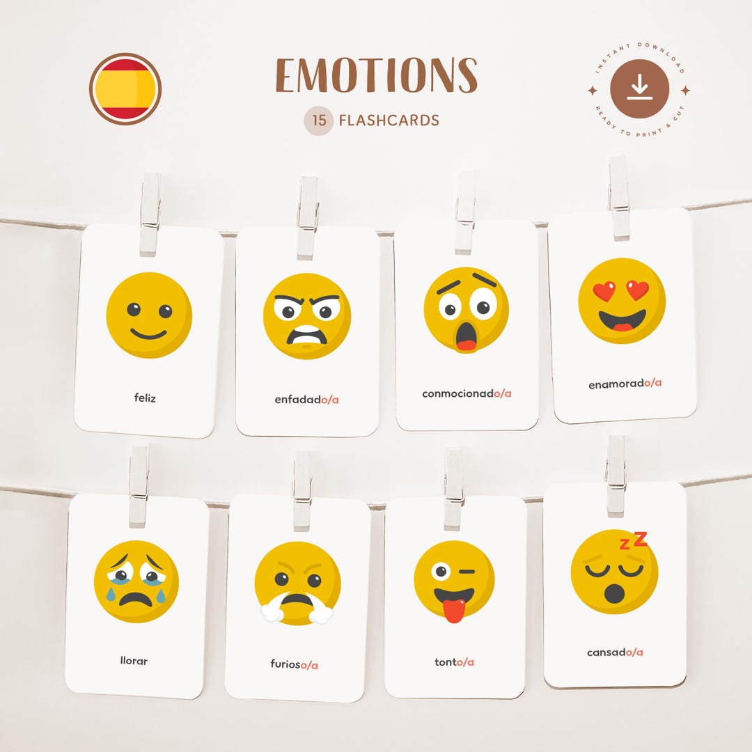 EMOTIONS • Spanish • Printable Flashcards • Three-part Montessori Cards ...
