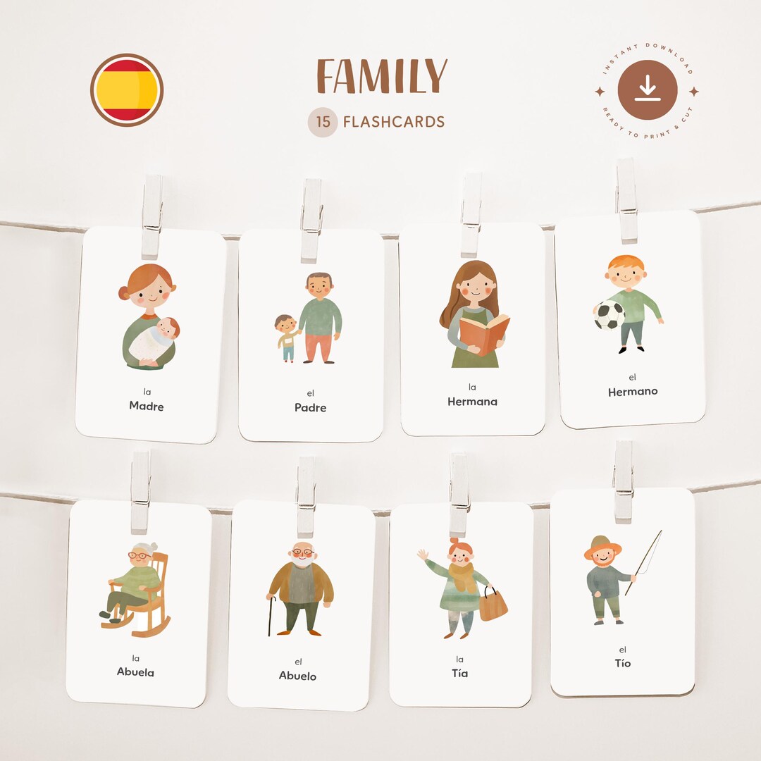 FAMILY • Spanish • Printable Flashcards • Three-part Montessori Cards ...