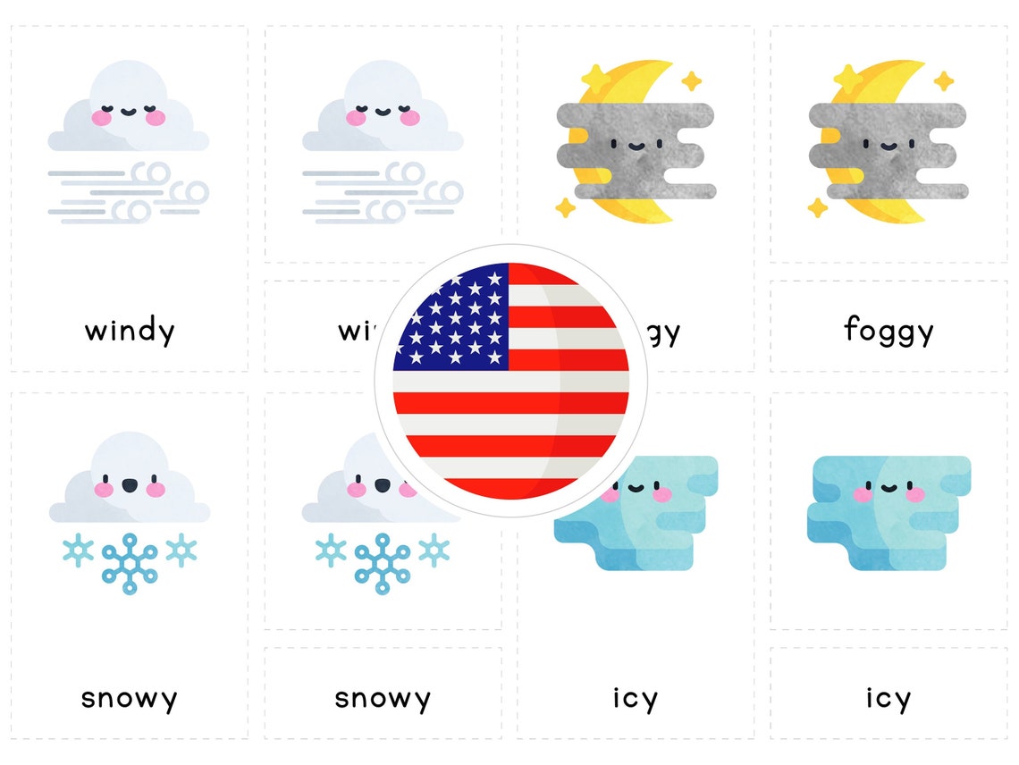 WEATHER English Printable Flashcards Three-part | Etsy