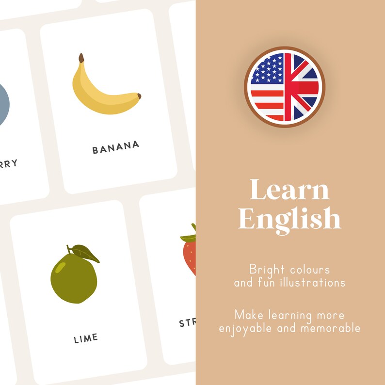 FRUITS English Printable Flashcards Three-part Montessori Cards ...