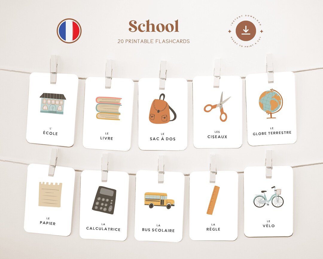 SCHOOL • French • Printable Flashcards • Three-part Montessori Cards ...