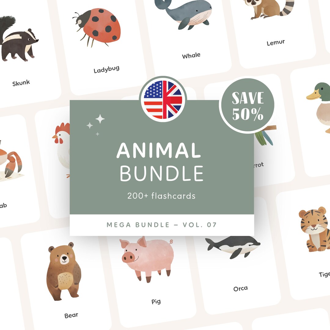 ANIMAL BUNDLE • English • Printable Flashcards • Three-part Montessori ...
