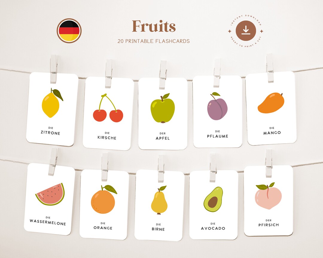 FRUITS German Printable Flashcards Three-part Montessori Cards ...