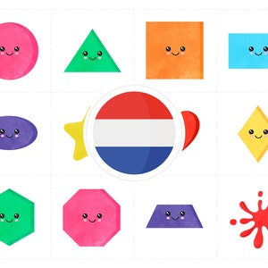 SHAPES & COLORS Dutch Printable Flashcards Three-part Montessori Cards ...