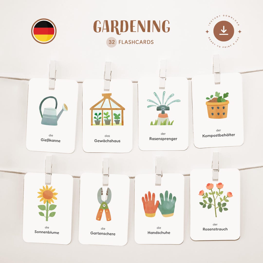 GARDENING • German • Printable Flashcards • Three-part Montessori Cards ...