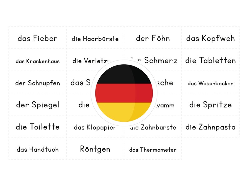 HEALTH & HYGIENE German Printable Flashcards Three-part | Etsy