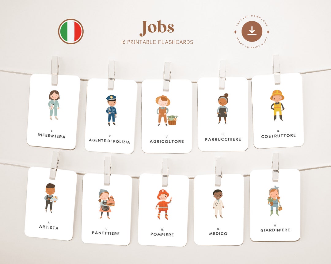JOBS • Italian • Printable Flashcards • Three-part Montessori Cards ...
