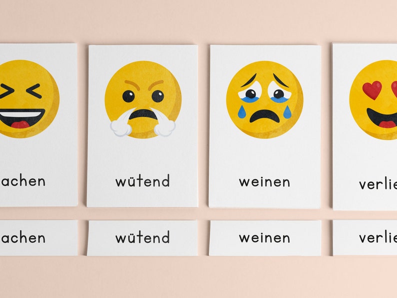 EMOTIONS German Printable Flashcards Three-part | Etsy