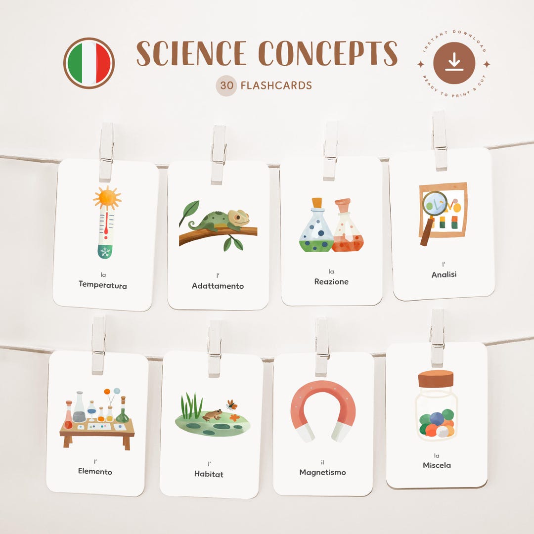 SCIENCE CONCEPTS • Italian • Printable Flashcards • Three-part ...