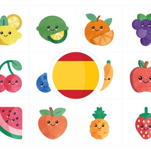 FRUITS Spanish Printable Flashcards Three-part Montessori Cards - Etsy