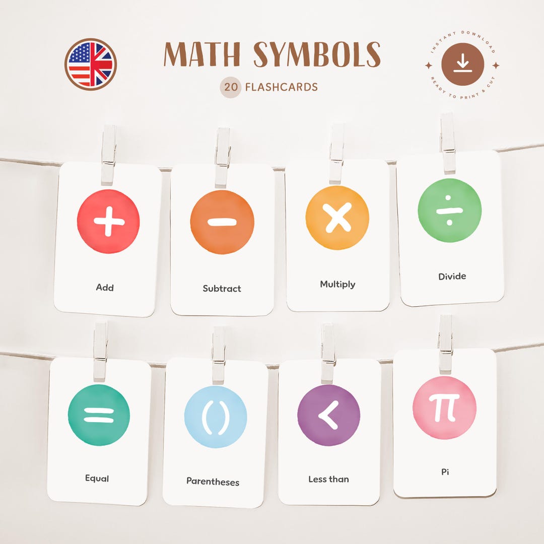 MATH SYMBOLS • English • Printable Flashcards • Three-part Montessori ...