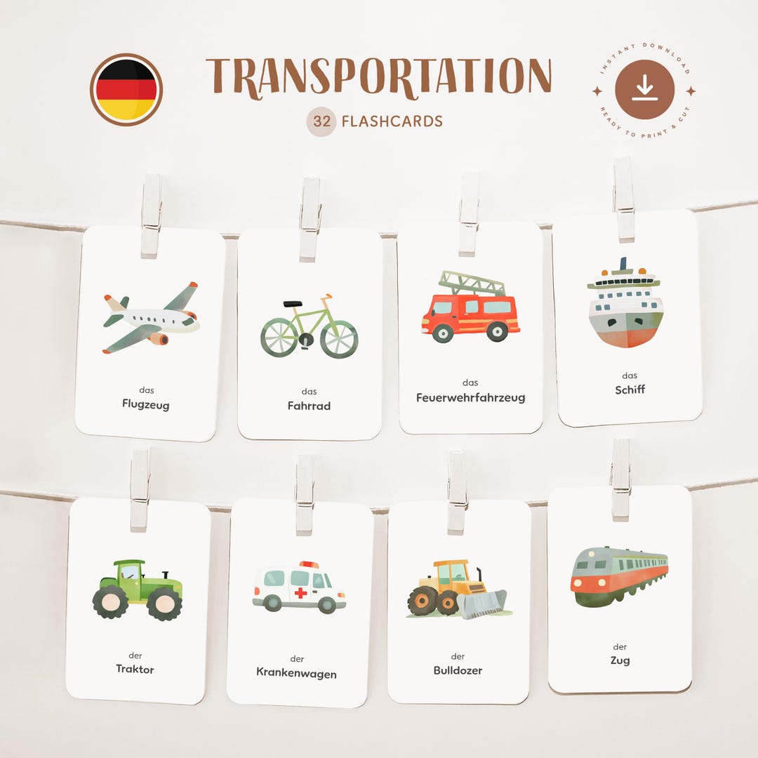 TRANSPORTATION • German • Printable Flashcards • Three-part Montessori ...