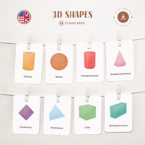 3D SHAPES • English • Printable Flashcards • Three-part Montessori ...