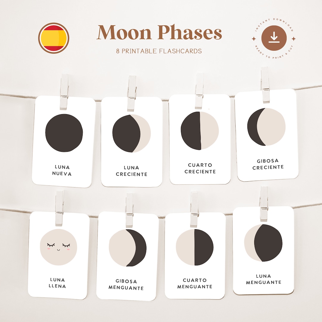MOON PHASES • Spanish • Printable Flashcards • Three-part Montessori ...