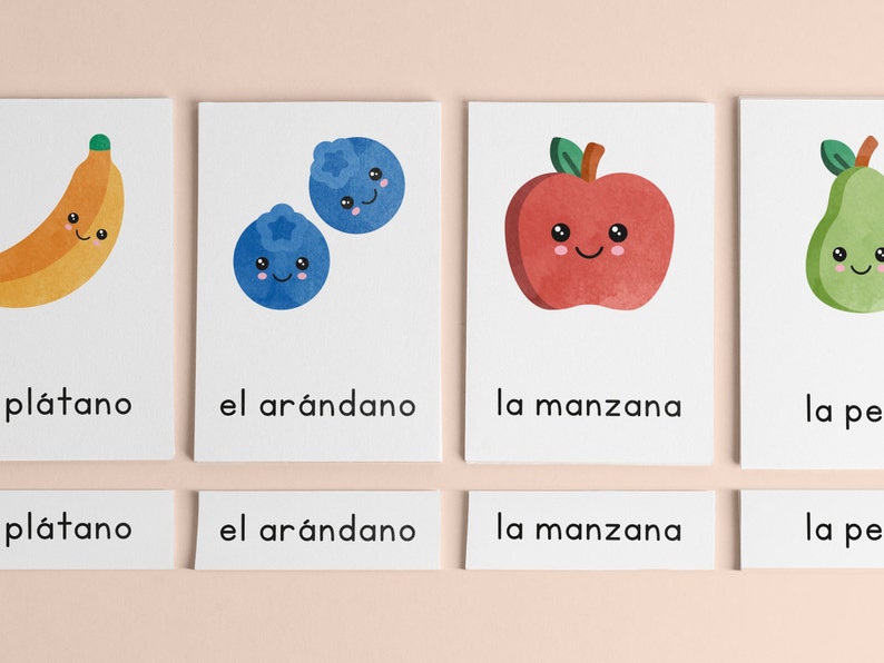 FRUITS Spanish Printable Flashcards Three-part Montessori Cards - Etsy