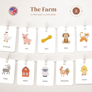 FARM ANIMALS English Printable Flashcards Three-part Montessori Cards ...