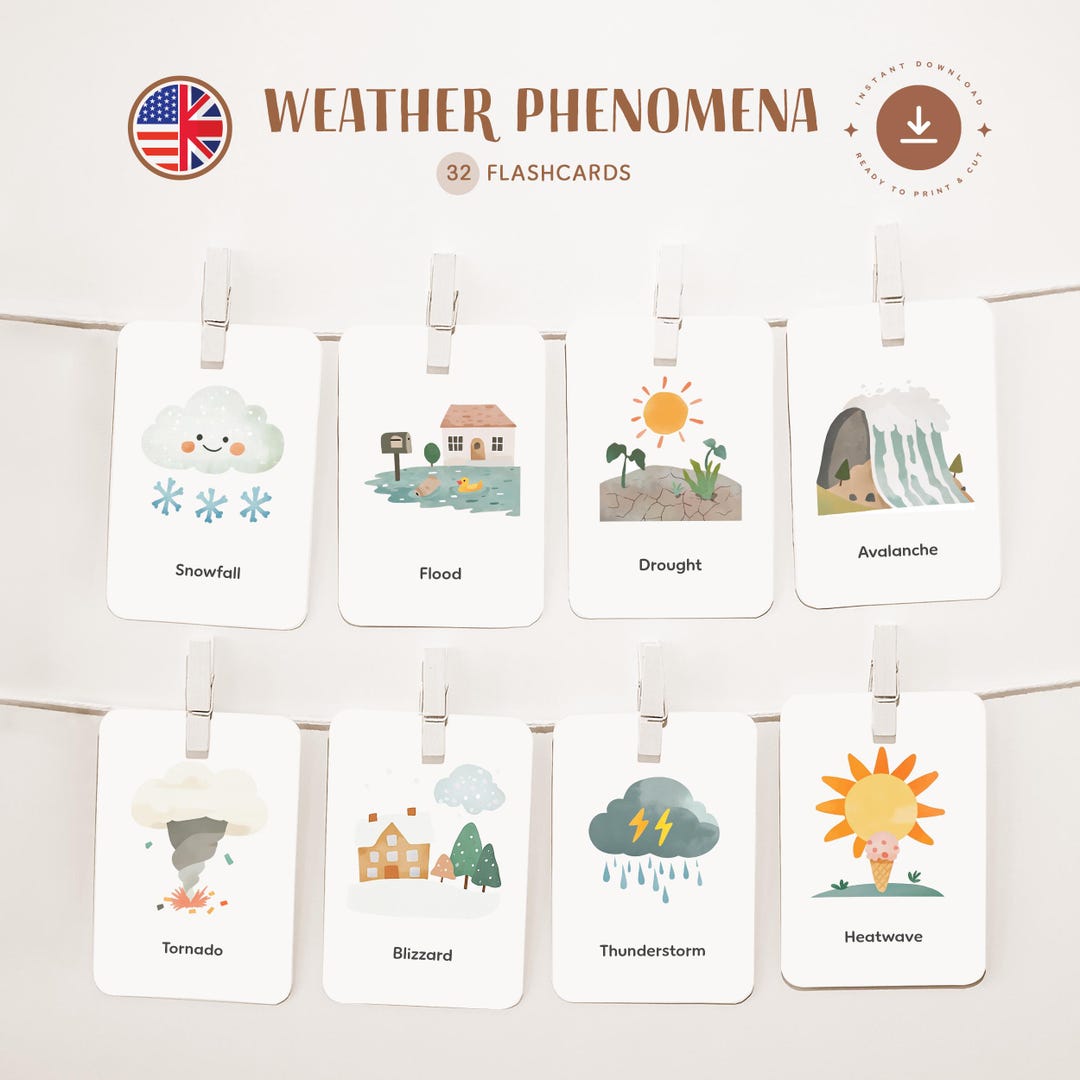 WEATHER PHENOMENA • English • Printable Flashcards • Three-part ...