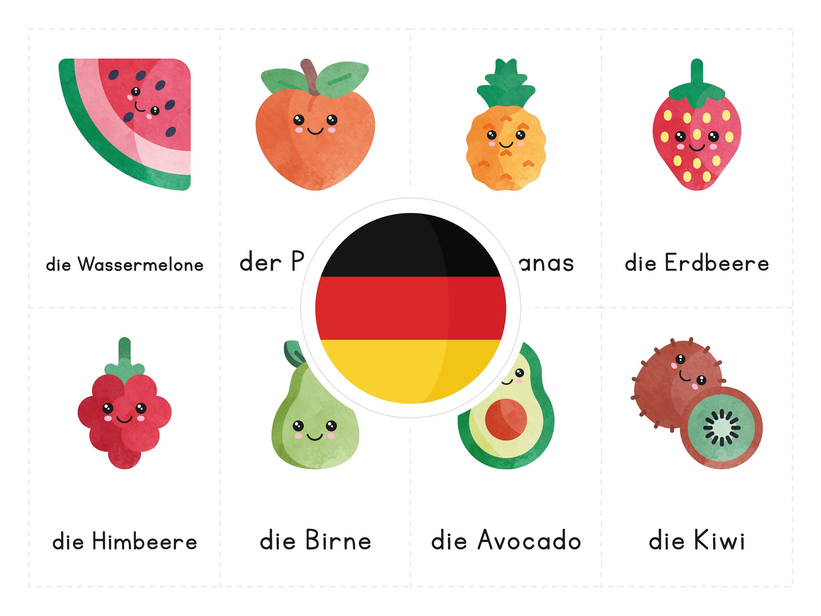 FRUITS German Printable Flashcards Three-part Montessori - Etsy