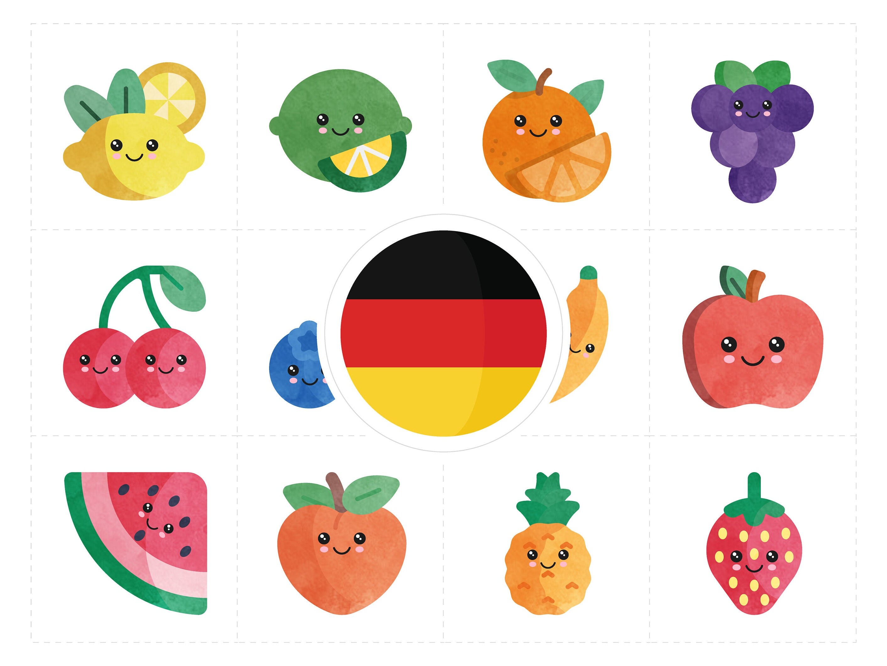 FRUITS German Printable Flashcards Three-part Montessori - Etsy