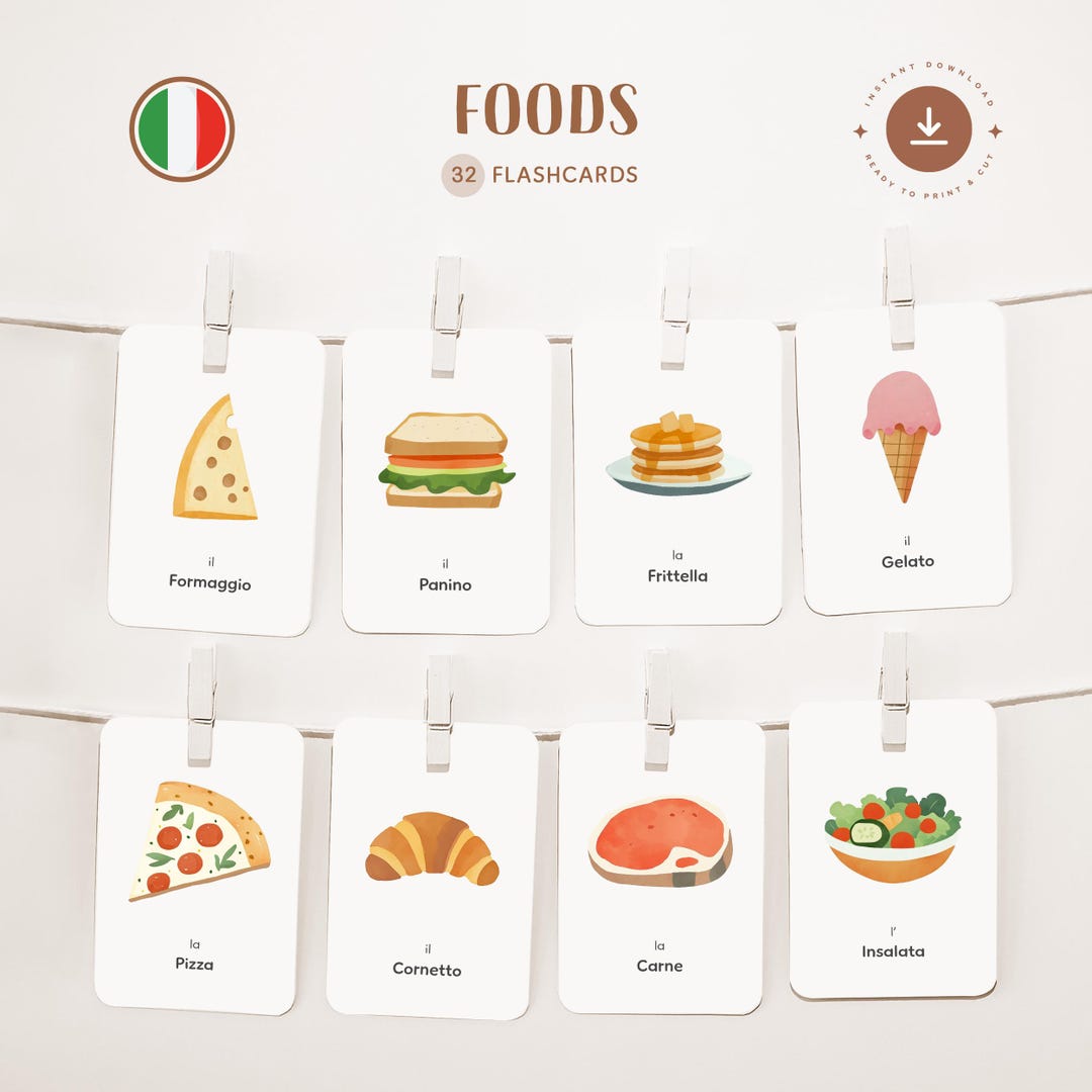 FOODS • Italian • Printable Flashcards • Three-part Montessori Cards ...