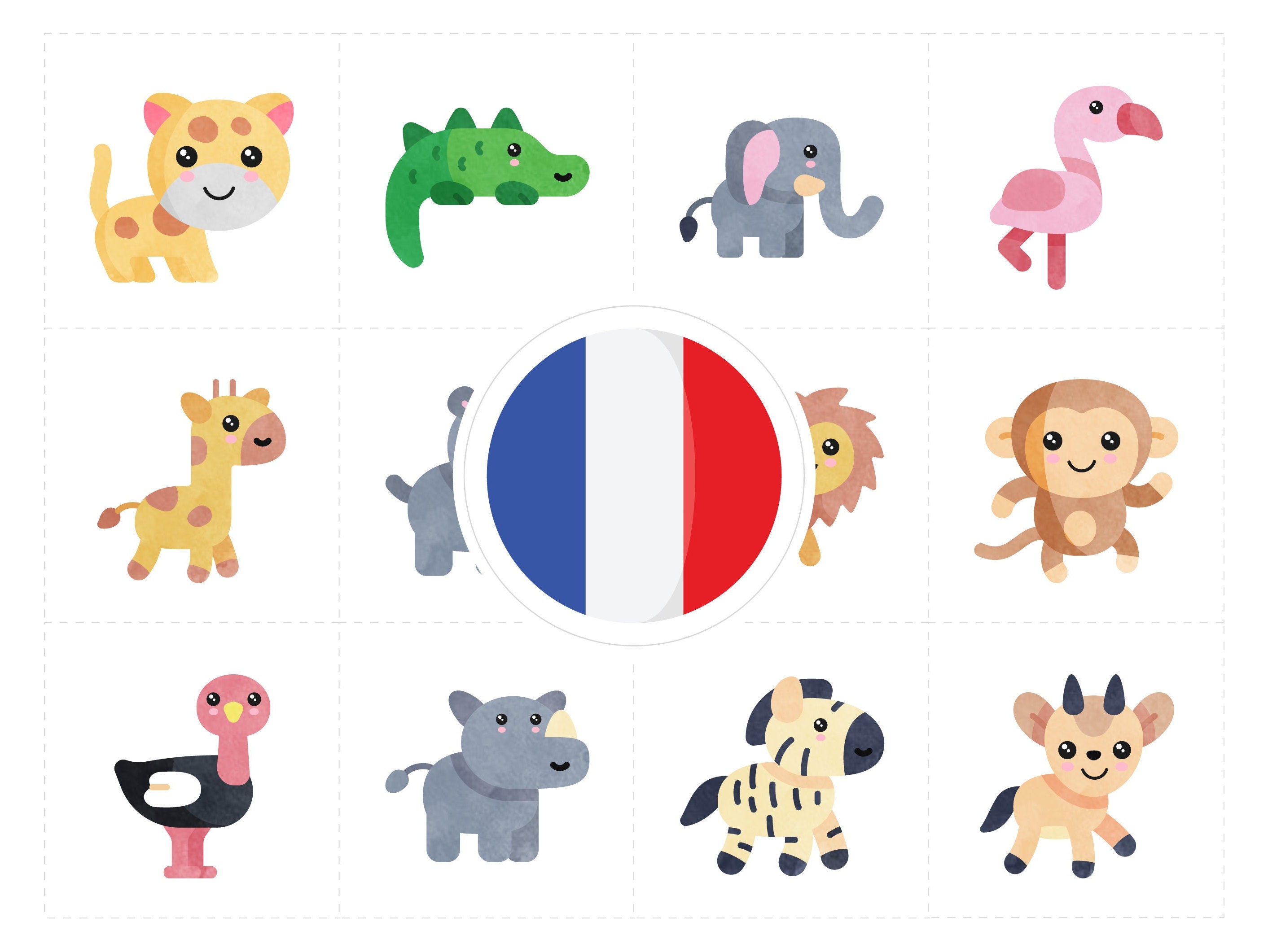 JUNGLE ANIMALS French Printable Flashcards Three-part Montessori Cards ...