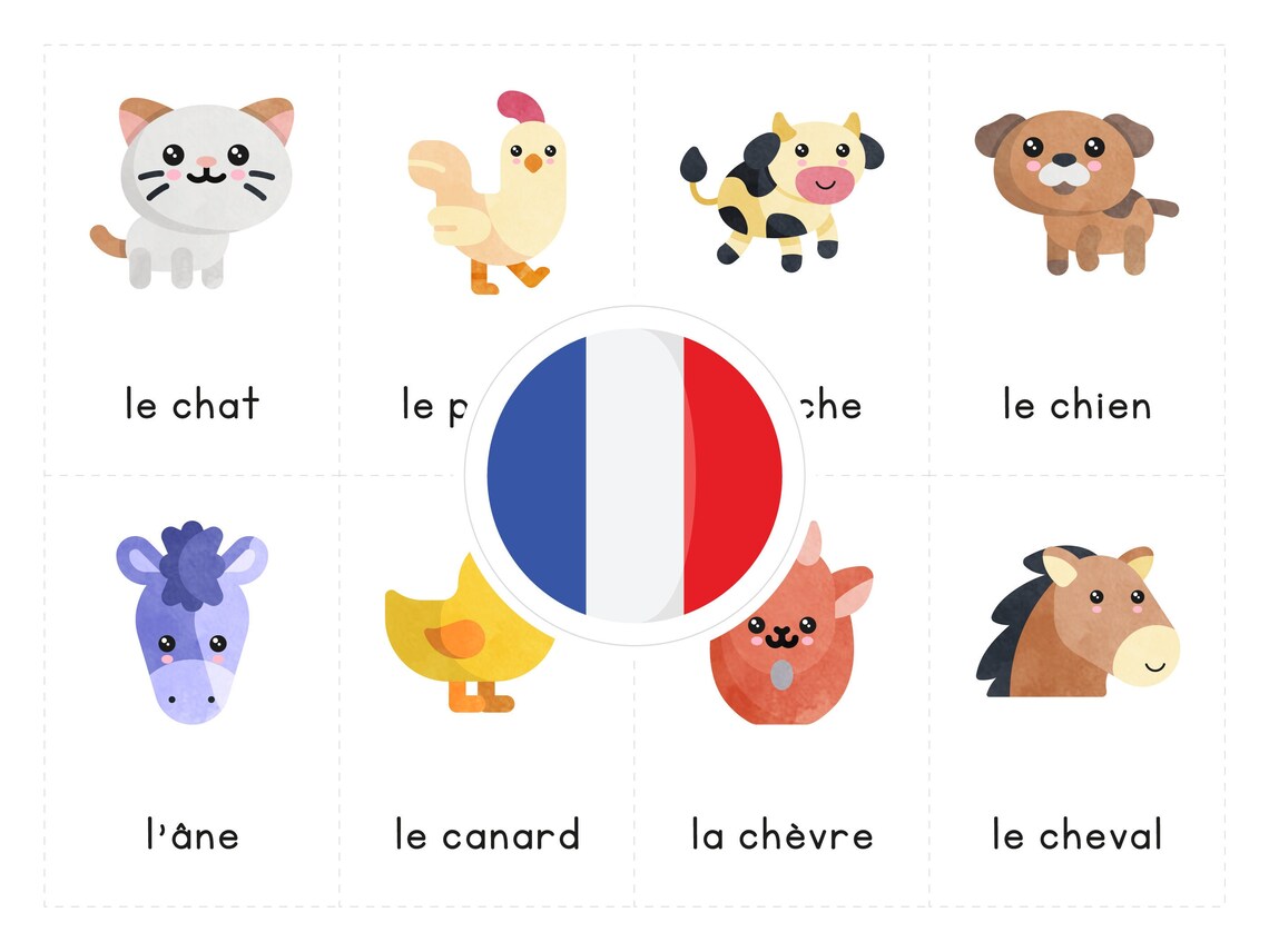FARM ANIMALS French Printable Flashcards Three-part - Etsy
