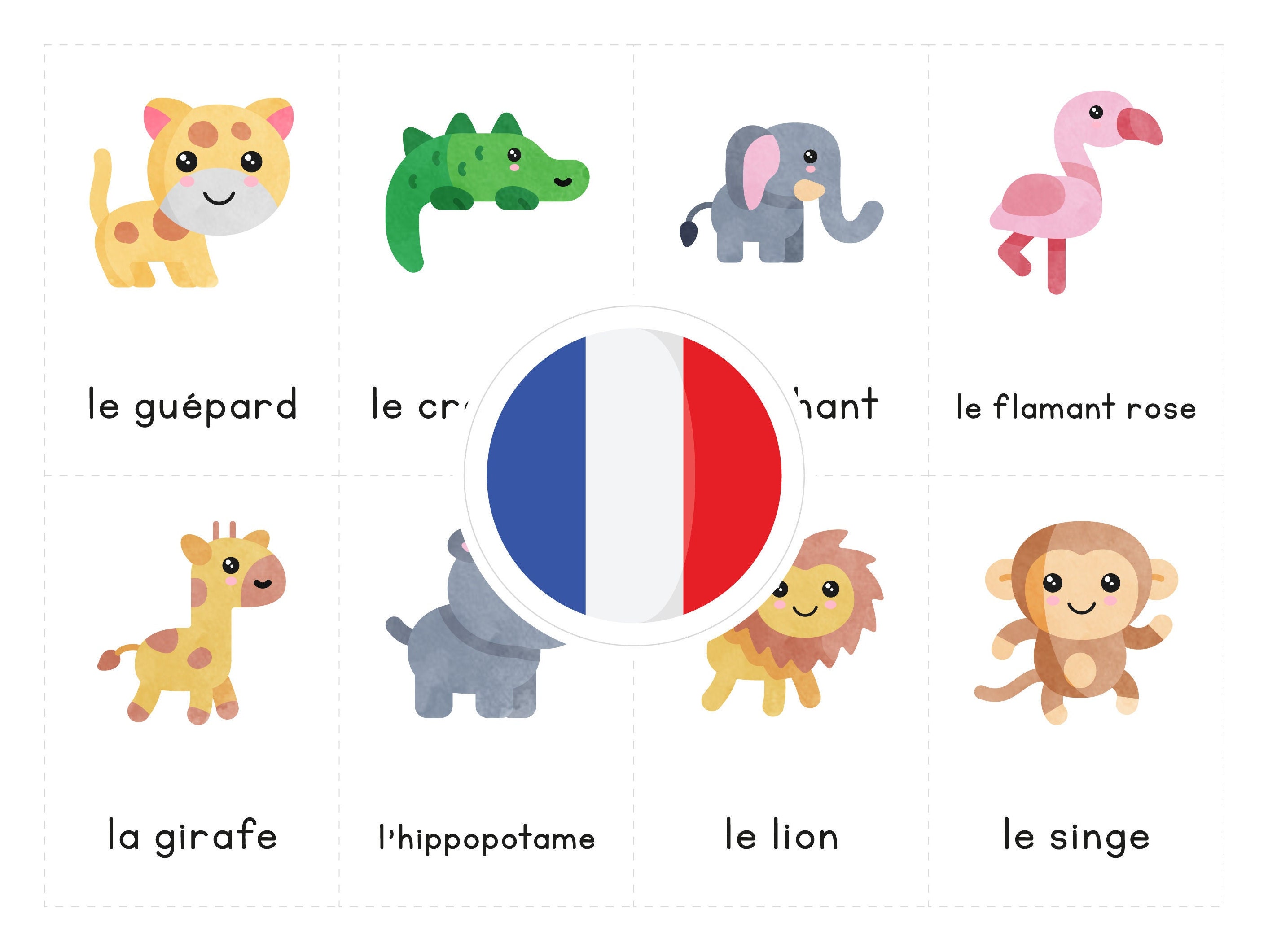 JUNGLE ANIMALS French Printable Flashcards Three-part Montessori Cards ...