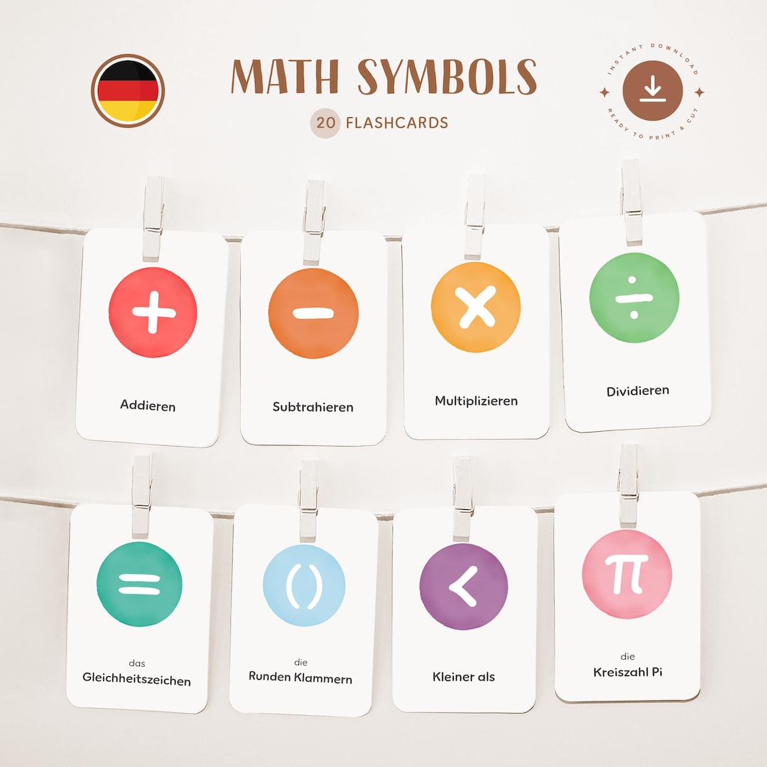 MATH SYMBOLS • German • Printable Flashcards • Three-part Montessori ...