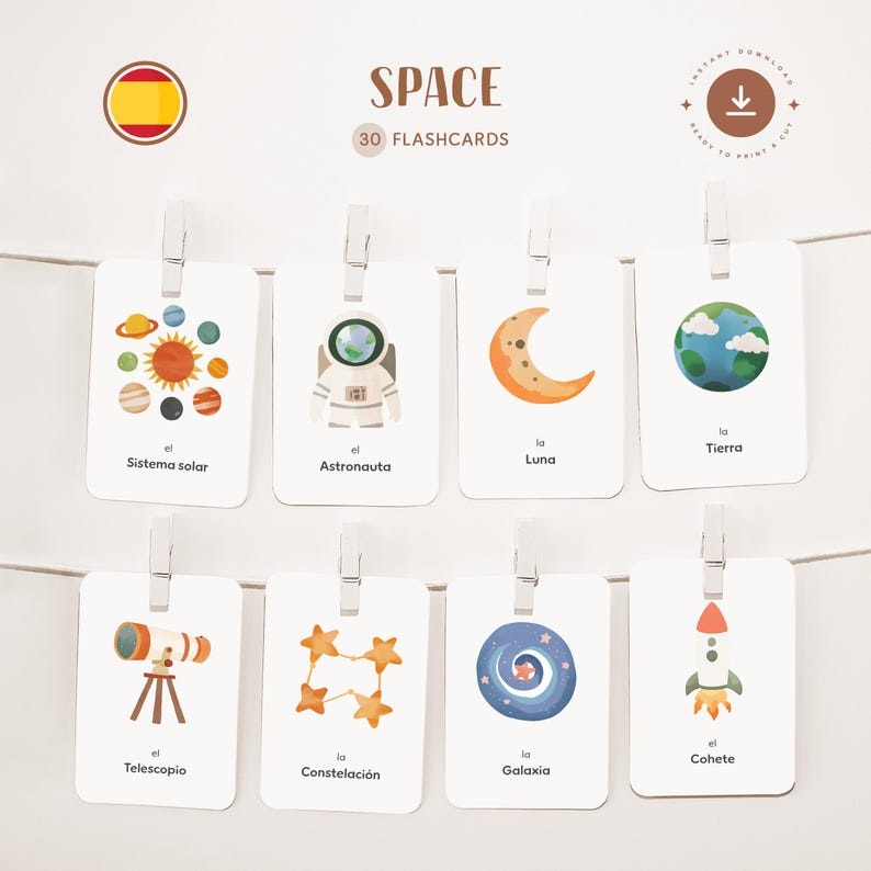 SPACE • Spanish • Printable Flashcards • Three-part Montessori Cards ...