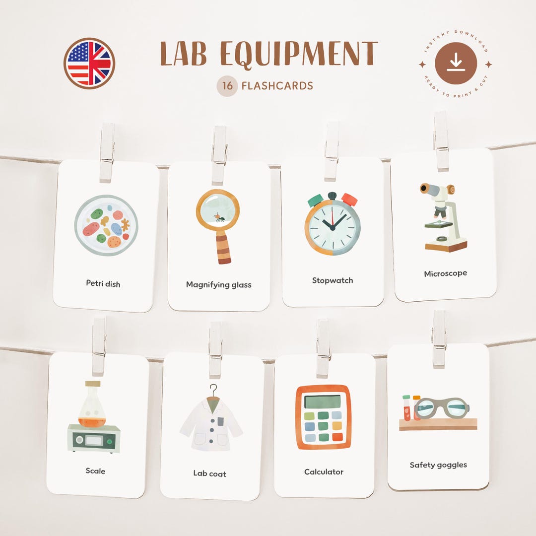 LAB EQUIPMENT • English • Printable Flashcards • Three-part Montessori ...