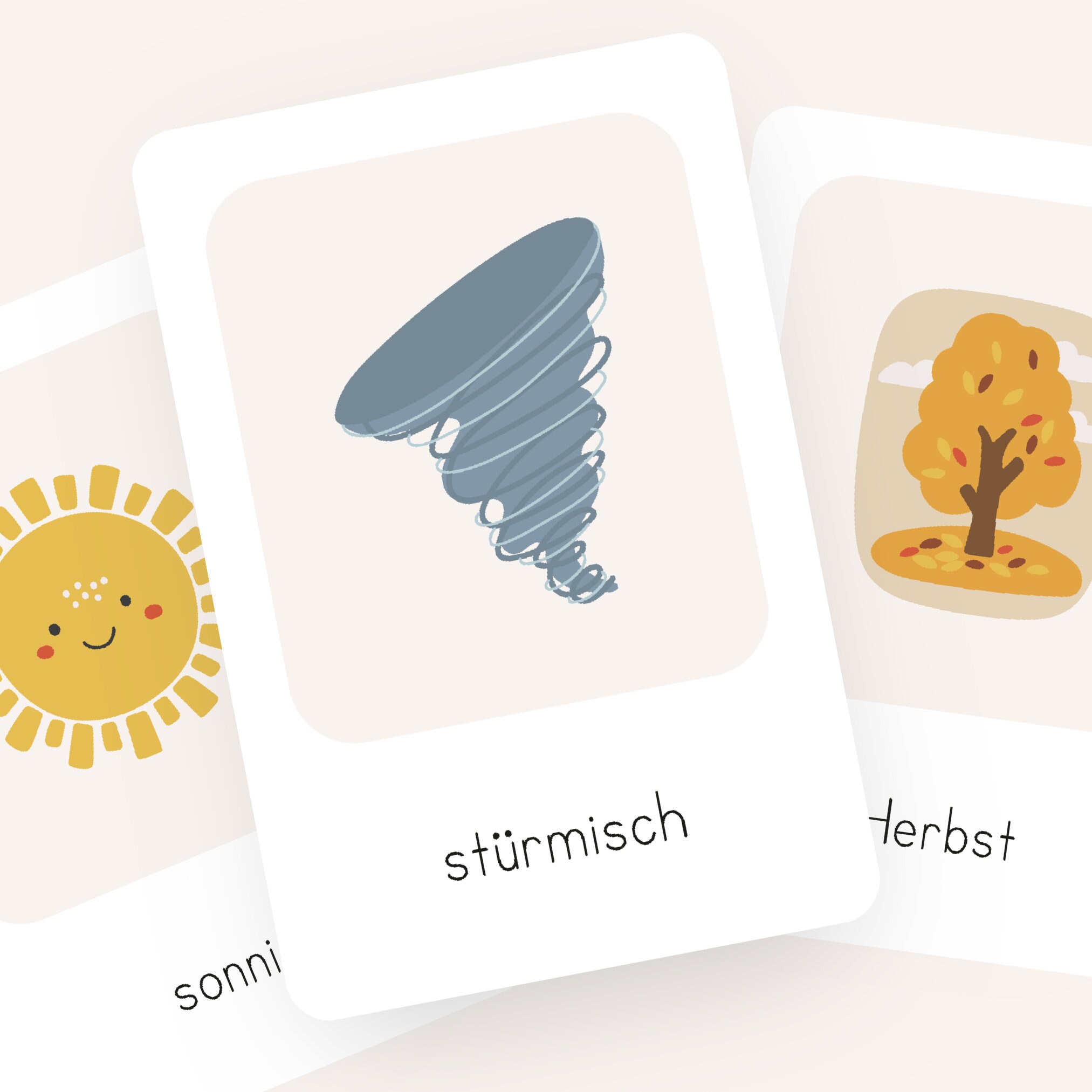 WEATHER German Printable Flashcards Three-part Montessori Cards - Etsy