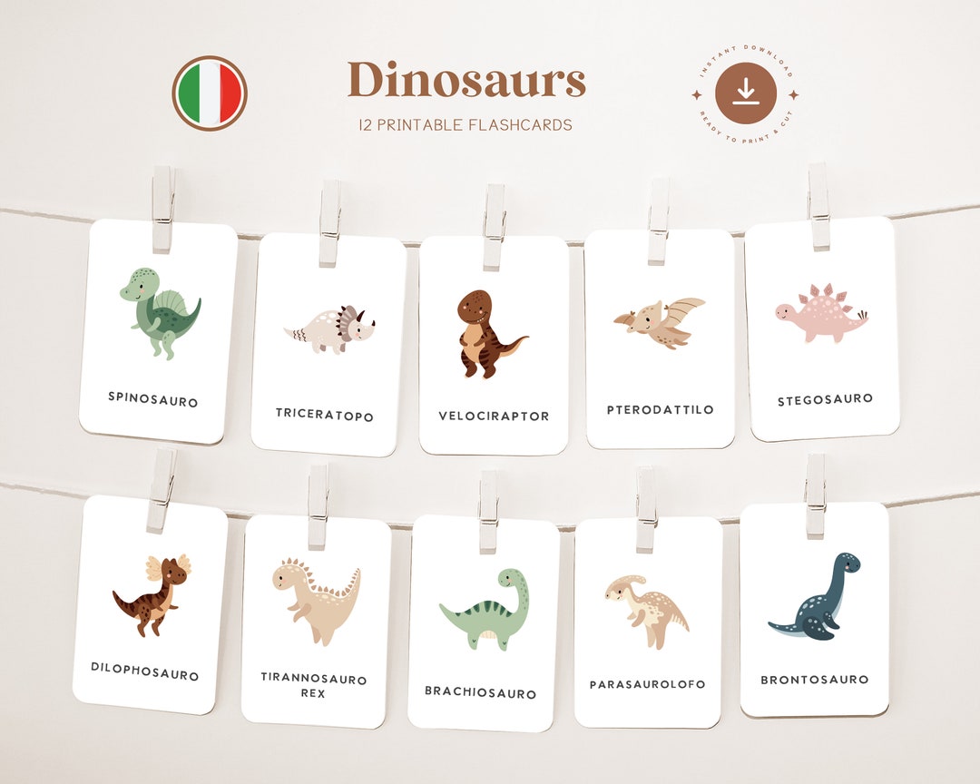 DINOSAURS Italian Printable Flashcards Three-part Montessori Cards ...