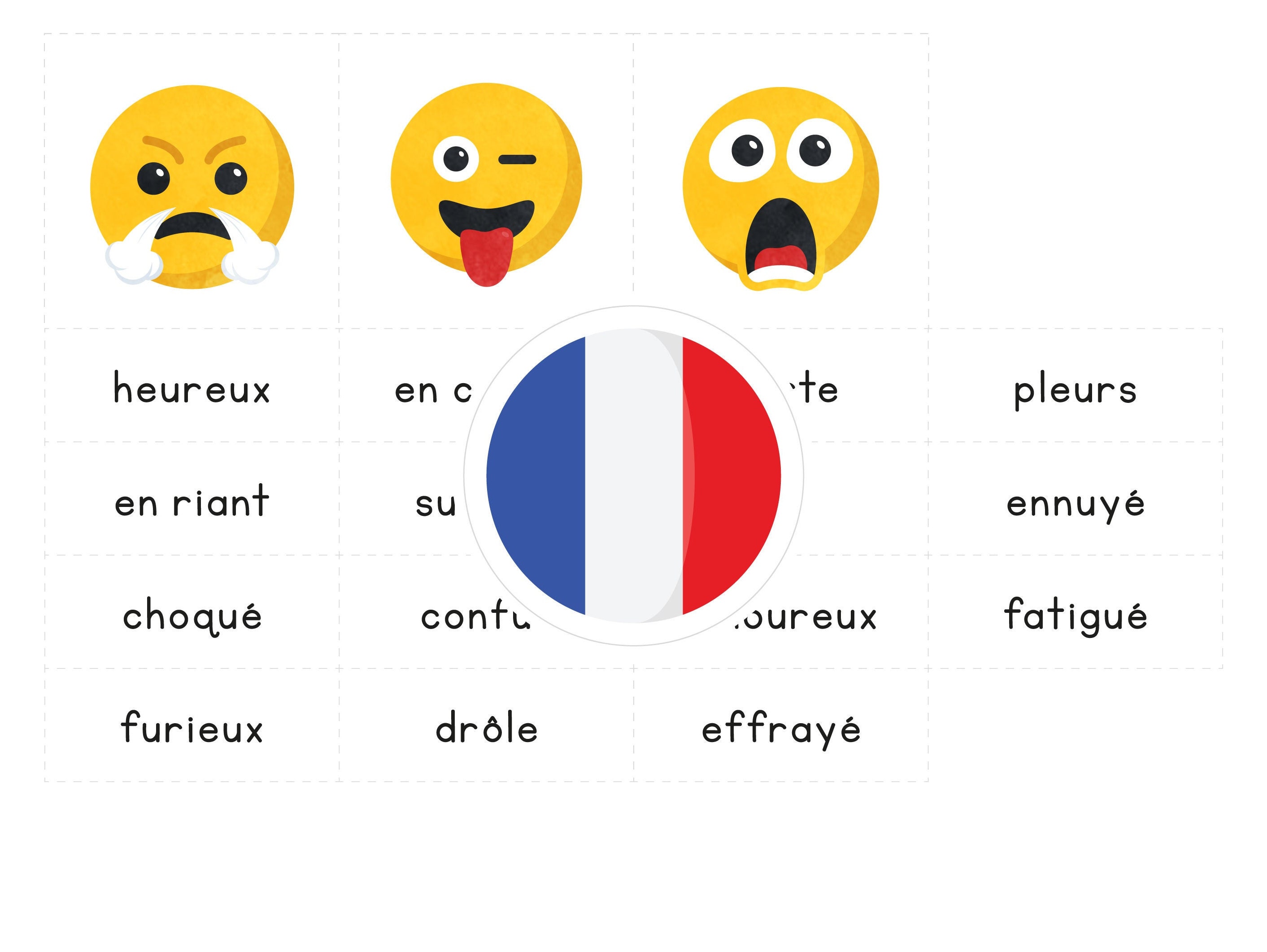 EMOTIONS French Printable Flashcards Three-part - Etsy