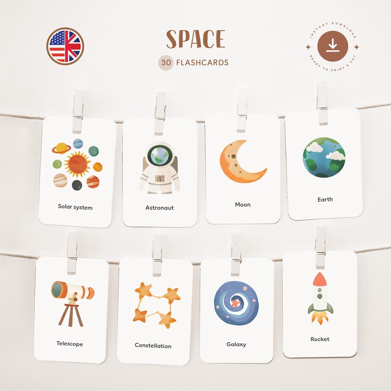 SPACE • English • Printable Flashcards • Three-part Montessori Cards ...