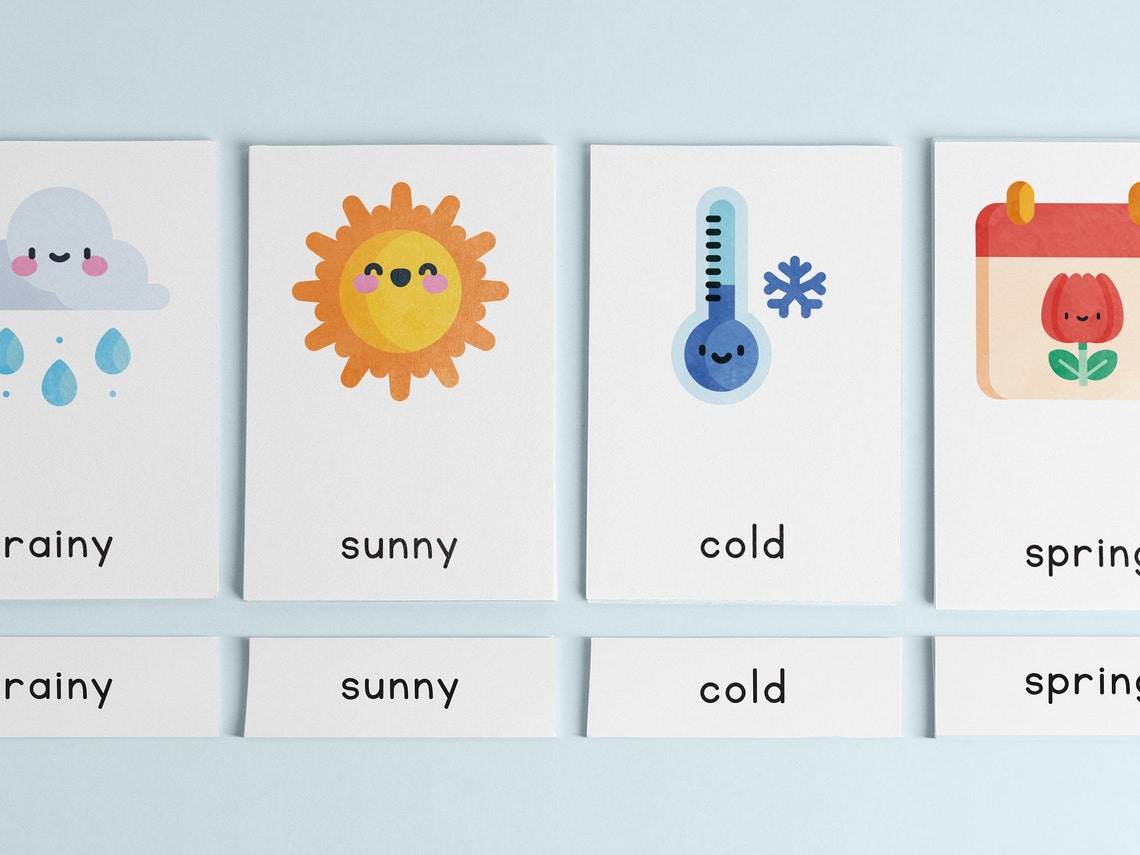 WEATHER English Printable Flashcards Three-part | Etsy