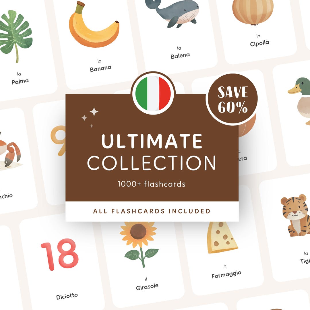 ULTIMATE COLLECTION • Italian • 1000+ Printable Flashcards • Three-part ...