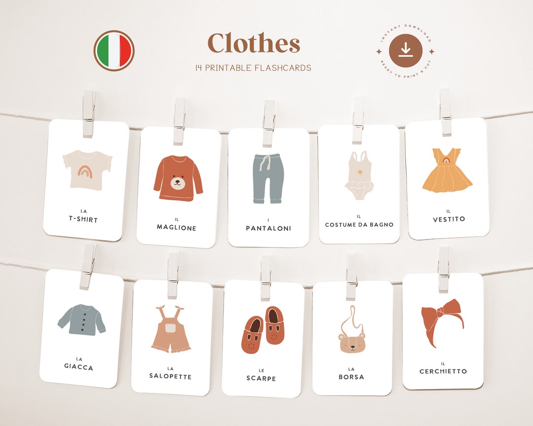CLOTHES • Italian • Printable Flashcards • Three-part Montessori Cards ...