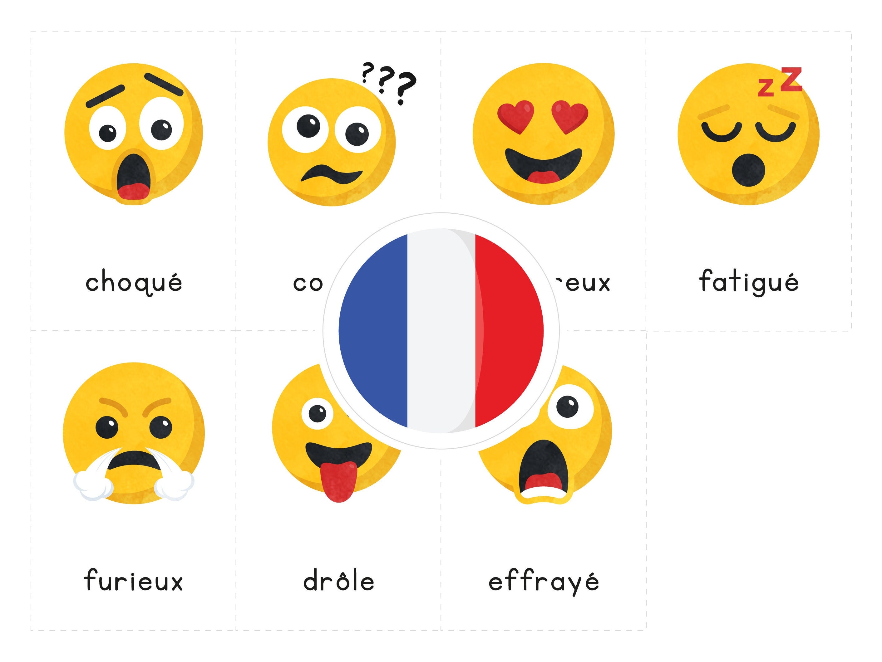 EMOTIONS French Printable Flashcards Three-part Montessori Cards - Etsy
