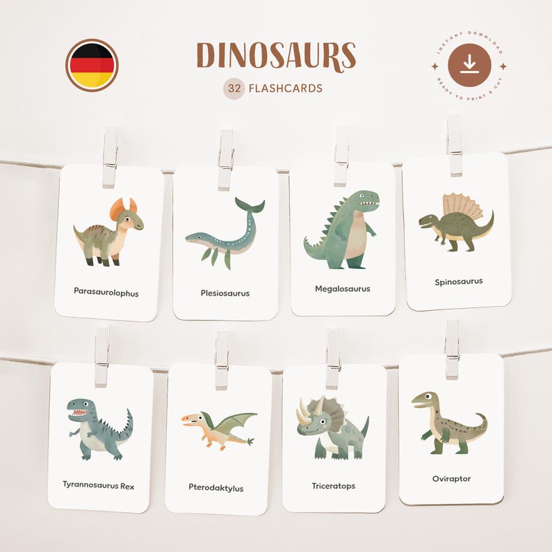 DINOSAURS • German • Printable Flashcards • Three-part Montessori Cards ...