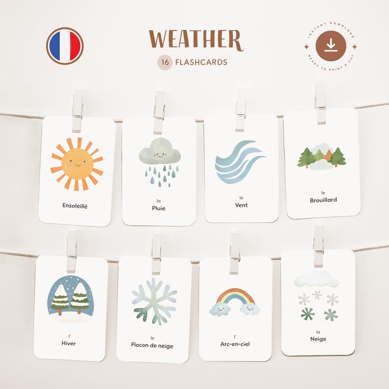 WEATHER • French • Printable Flashcards • Three-part Montessori Cards ...