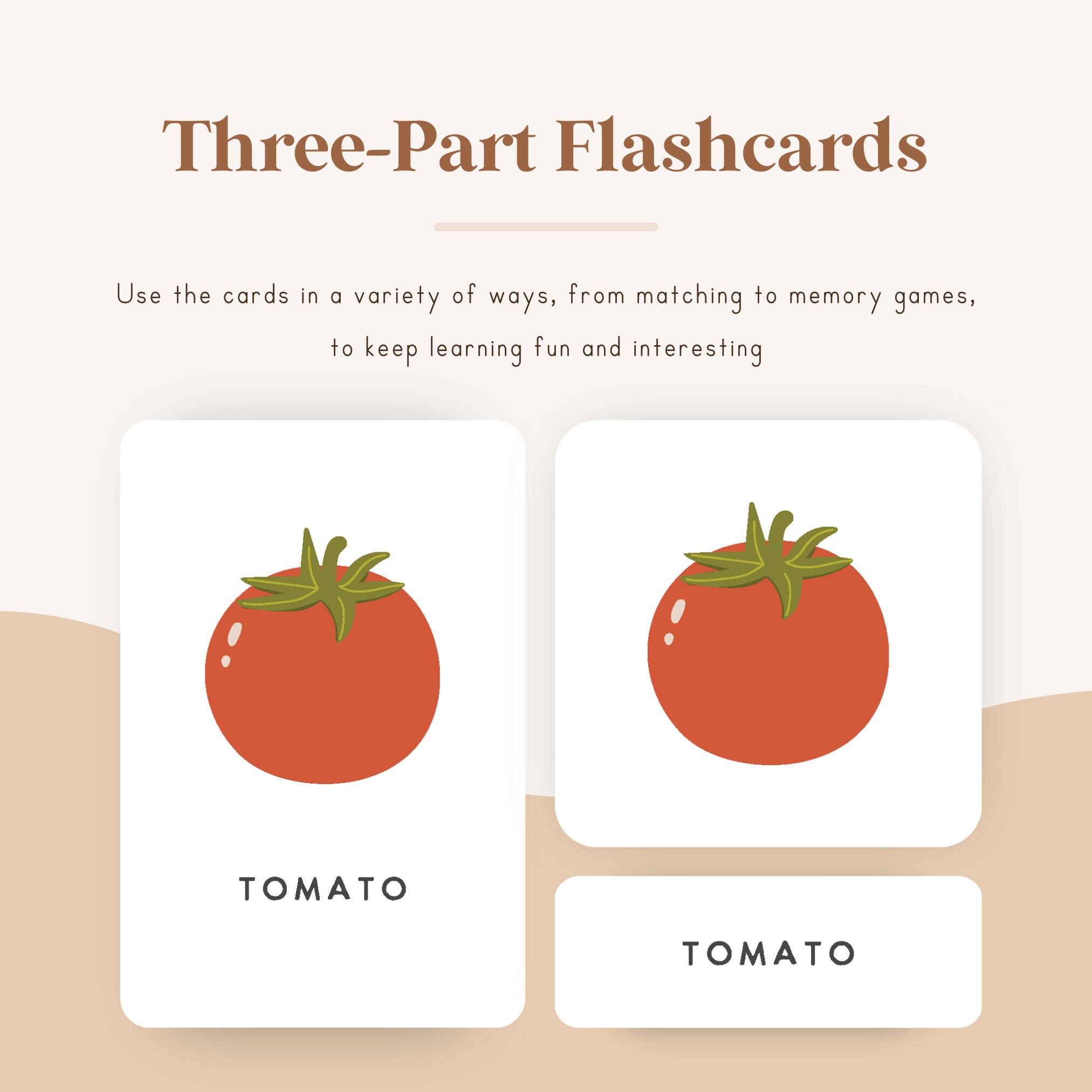 VEGETABLES English Printable Flashcards Three-part Montessori Cards ...