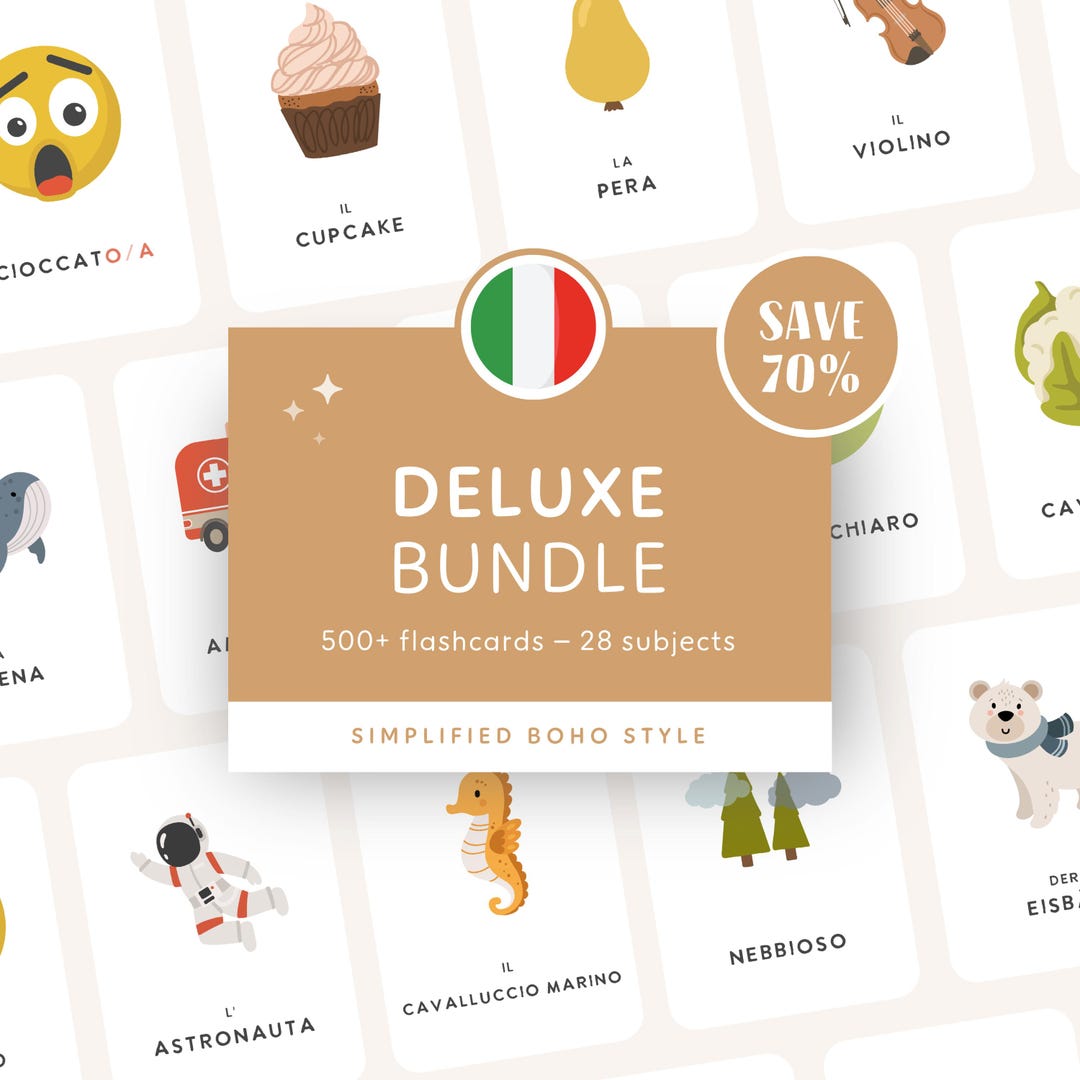 DELUXE BUNDLE Italian Printable Flashcards Three-part Montessori Cards ...