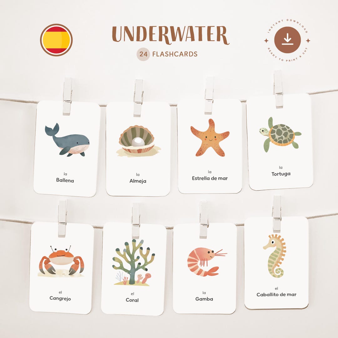 UNDERWATER • Spanish • Printable Flashcards • Three-part Montessori ...