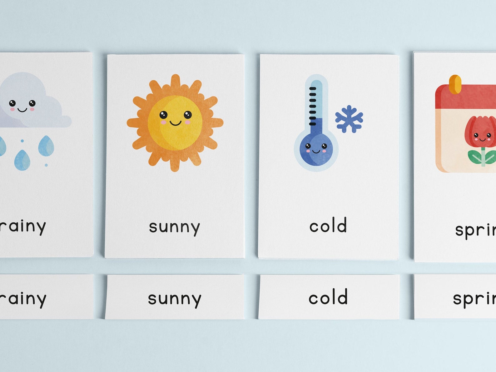 WEATHER English Printable Flashcards Three-part - Etsy