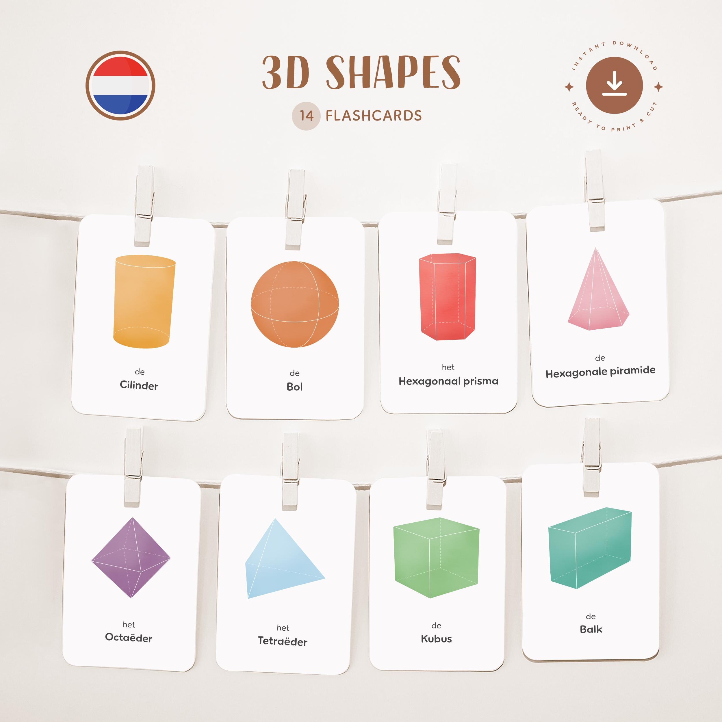 3D SHAPES • Dutch • Printable Flashcards • Three-part Montessori Cards ...