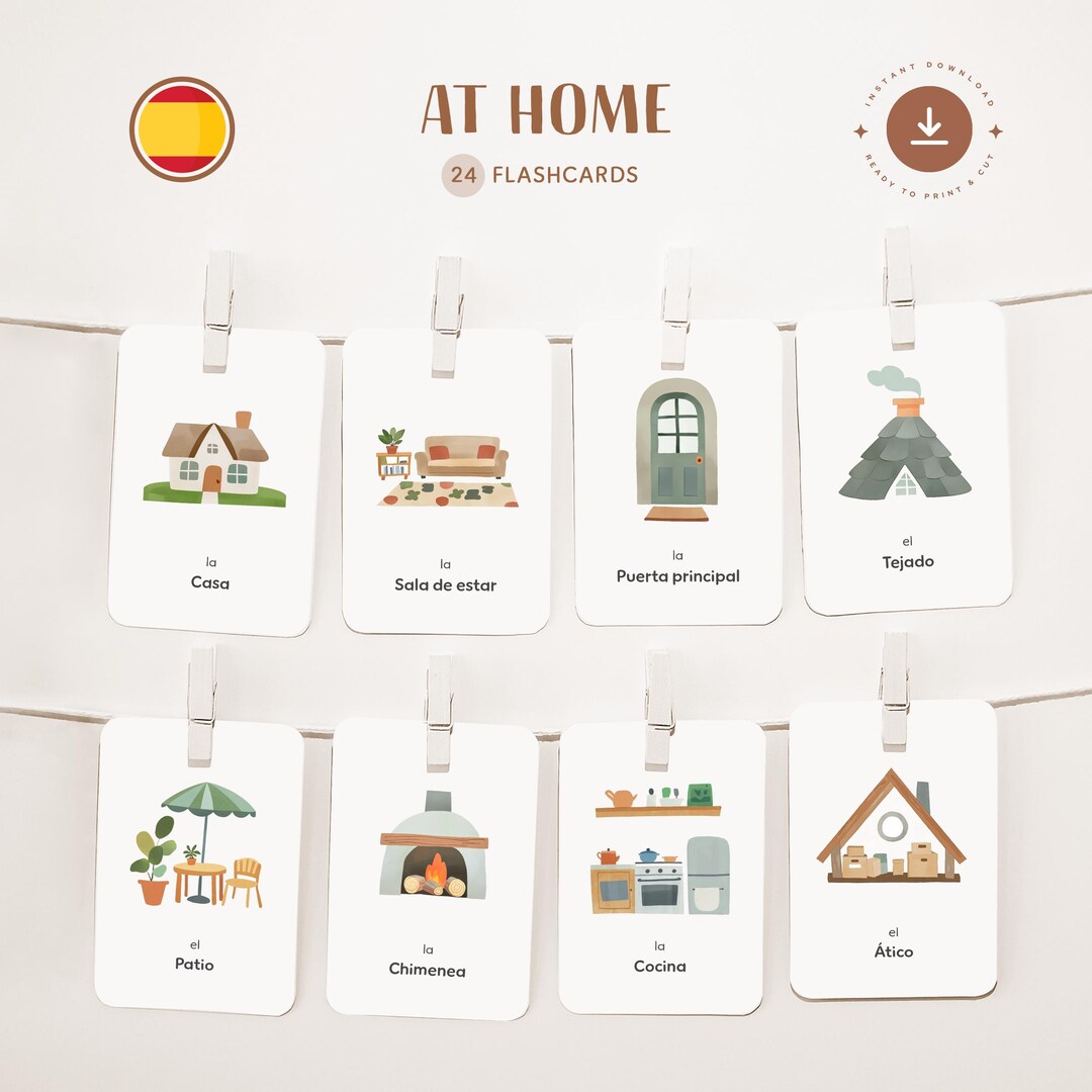 HOME • Spanish • Printable Flashcards • Three-part Montessori Cards ...